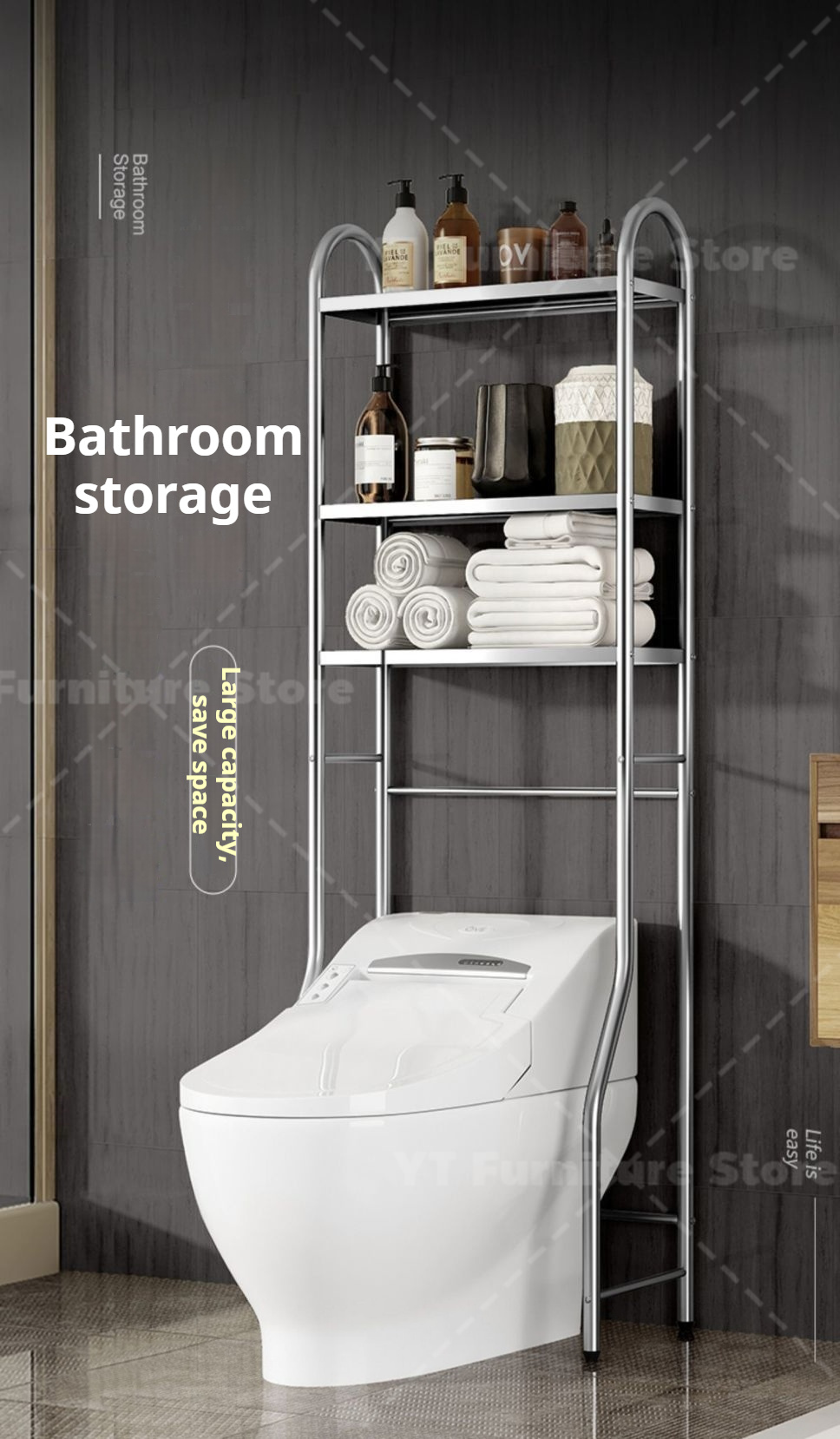 Stainless Steel Toilet Racks Perforated-Free Bathroom Storage Rack ...