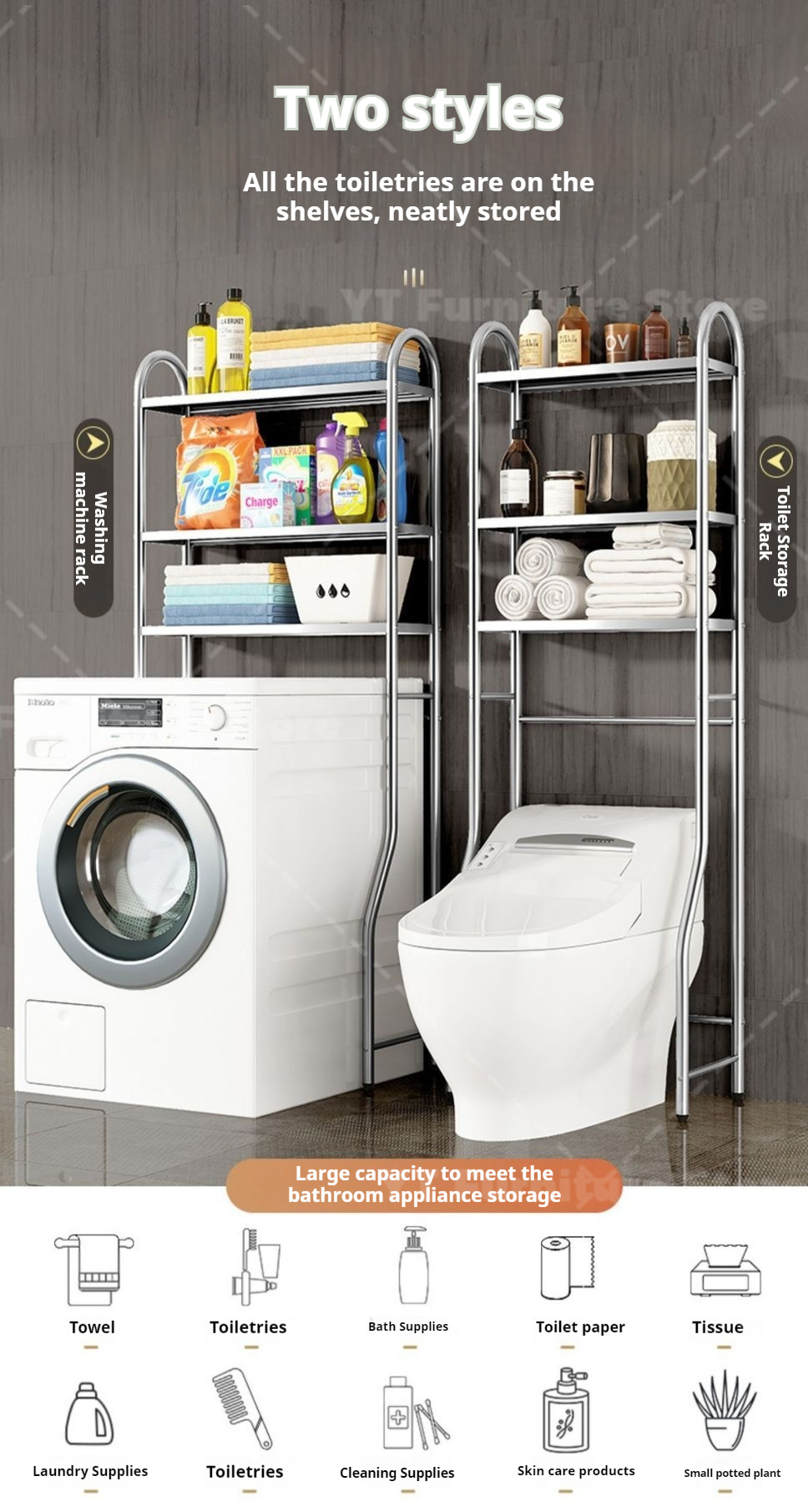 Stainless Steel Toilet Racks Perforated-Free Bathroom Storage Rack ...