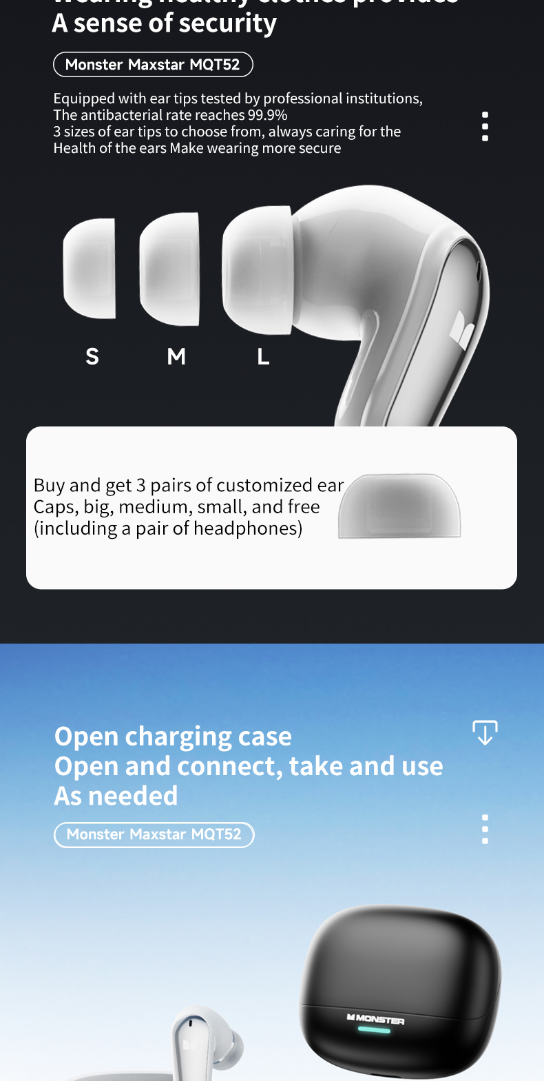 Monster MQT52 Wireless Earphones Bluetooth 5.4 HD Call Noise Cancelling ...