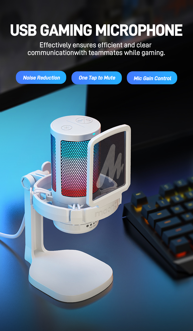 Maono DGM20 RGB condenser recording microphone with gain adjustment and ...