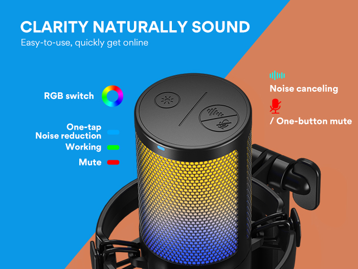 Maono DGM20 RGB condenser recording microphone with gain adjustment and ...