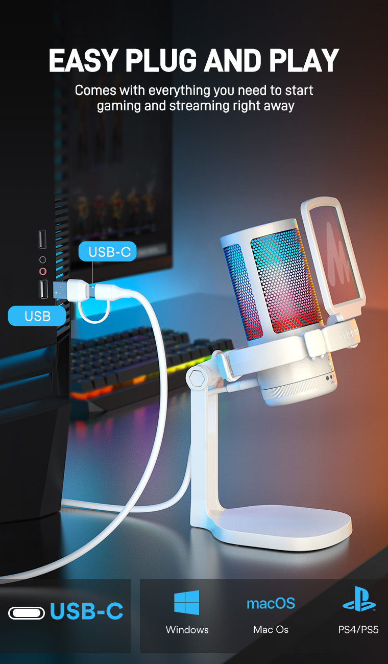 Maono DGM20 RGB condenser recording microphone with gain adjustment and ...