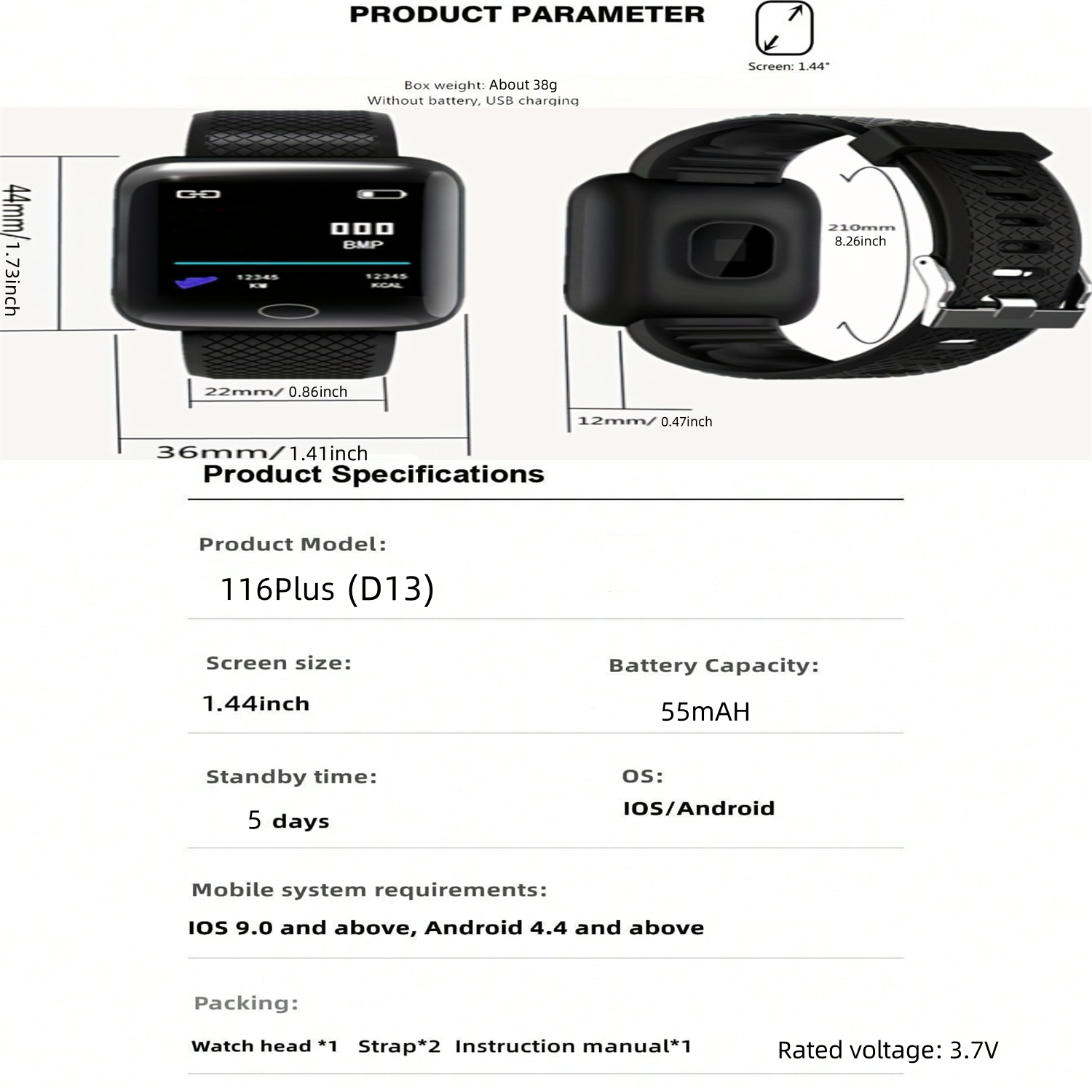 116plus Smartwatch Bluetooth Sport Wireless Fitness Tracker Wristband ...