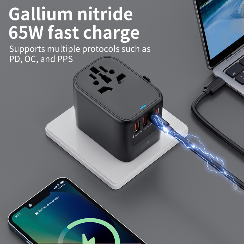 Universal Compact International Travel Adapter 65W (Gan) Fast Charging ...