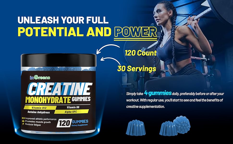 inGreens 6000mg Creatine Monohydrate Gummies,Potent Creatine Supplement ...