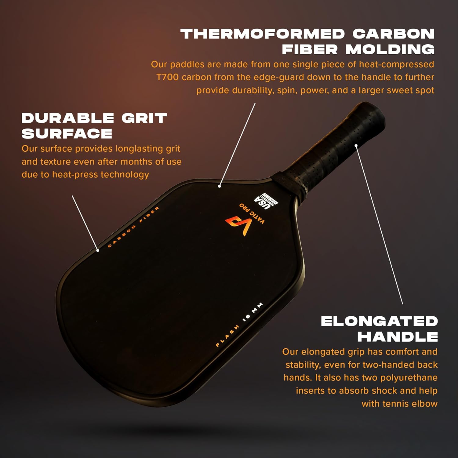 Vatic Pro Prism Flash Pickleball Paddle Carbon Fibre 16mm Includes ...