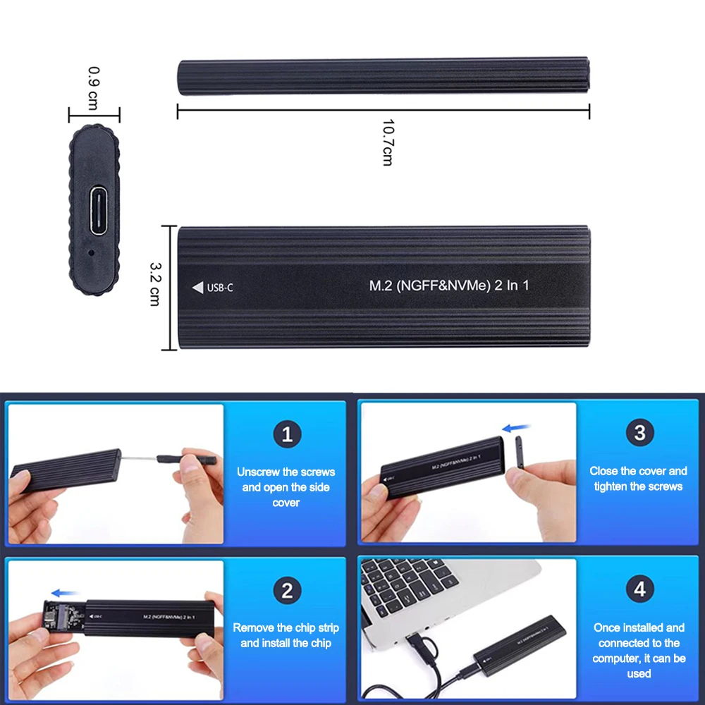 NVME NGFF SATA M.2 Solid State Drive External Enclosure 2230/2242/2260 ...