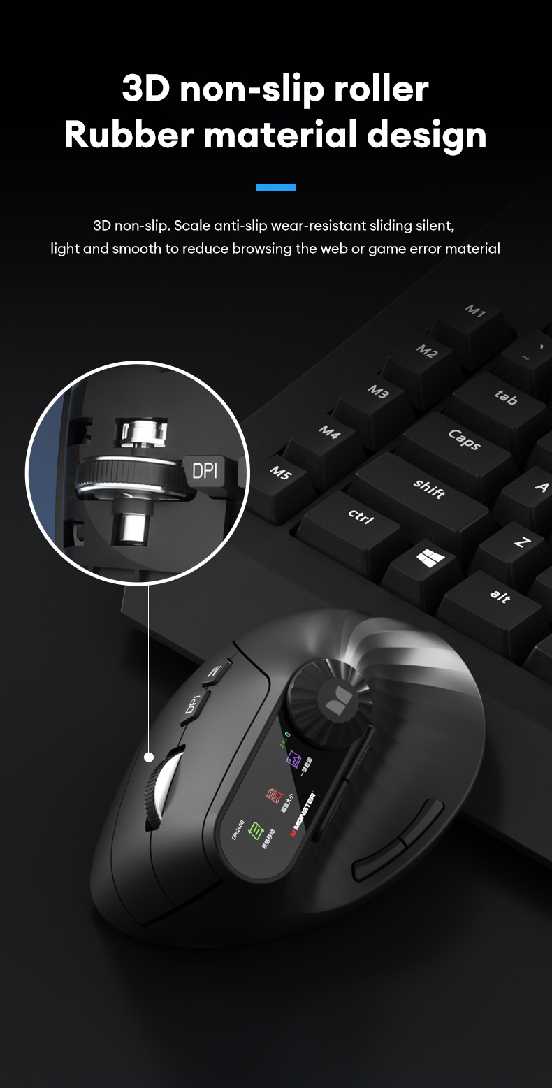 Monster M2 MAX Mouse Bluetooth Wireless Non Slip Ergonomic Design Light ...
