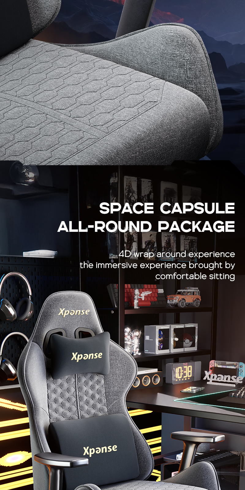 Xpanse Xcelon Gaming Office Ergonomic Computer Chair 135° Recliner Arm ...