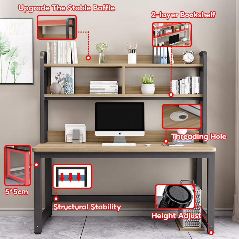 SG Computer Study Table Desk Bold Table Legs With Bookshelf Table 80CM ...