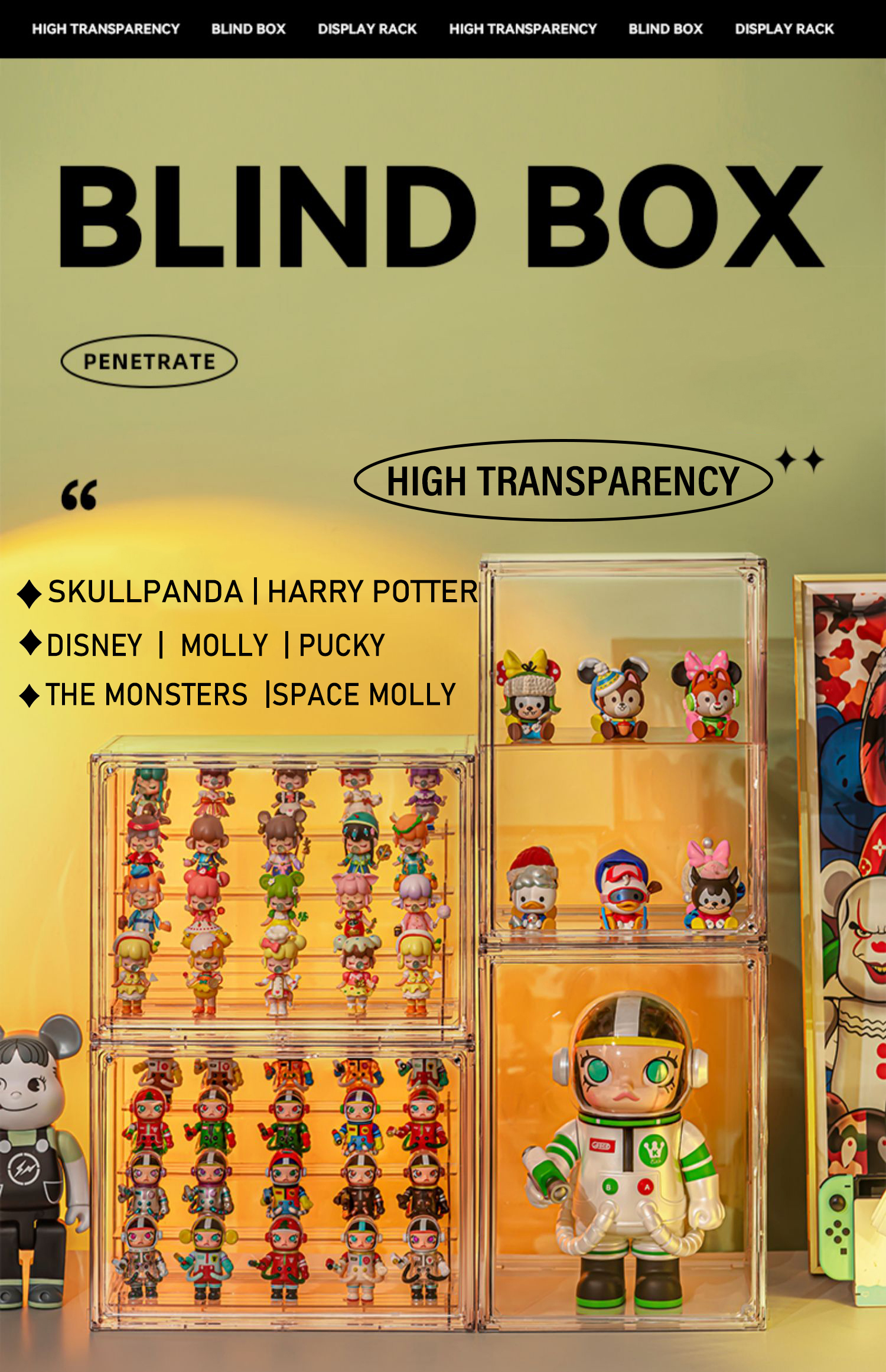 Acrylic Popmart Display Box Zimomo Labubu Storage Case Figurine Stand ...