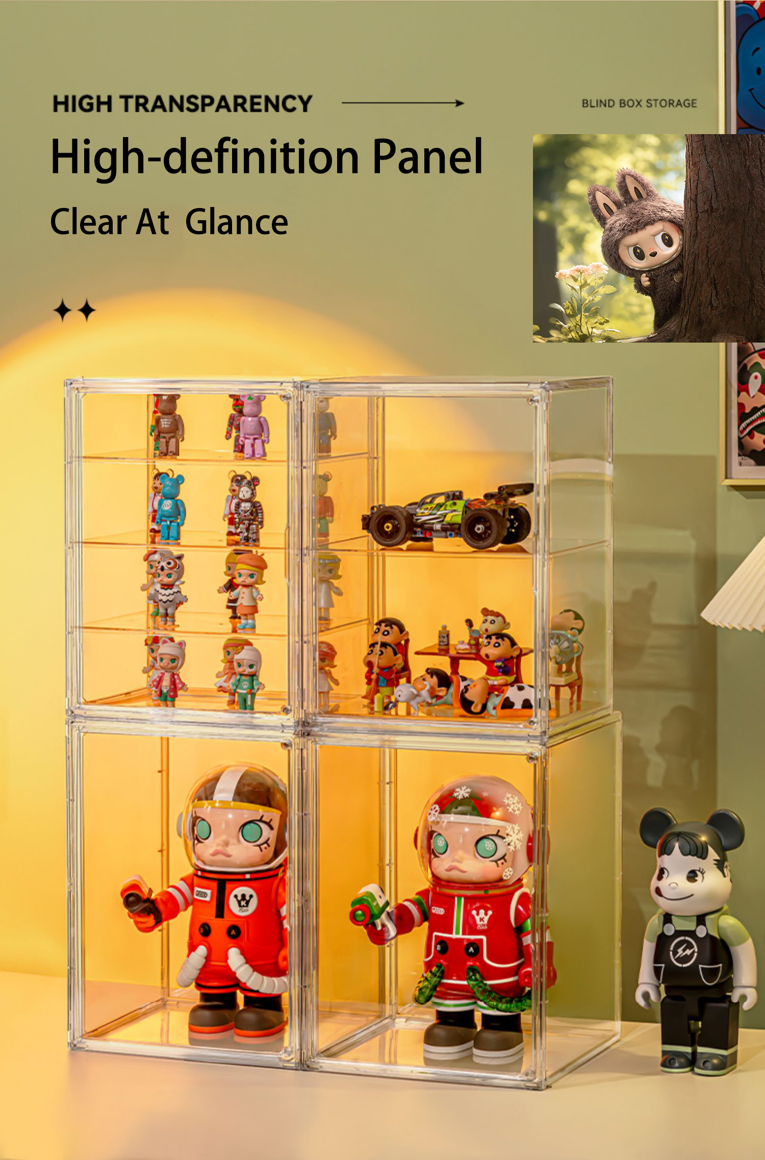 Acrylic Popmart Display Box Zimomo Labubu Storage Case Figurine Stand ...