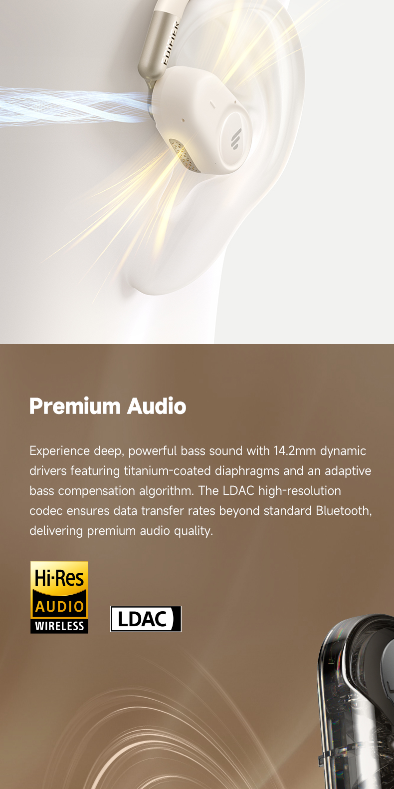 EDIFIER A6 Open Ear Headphones Waterproof Bluetooth 5.4 Earphone True ...