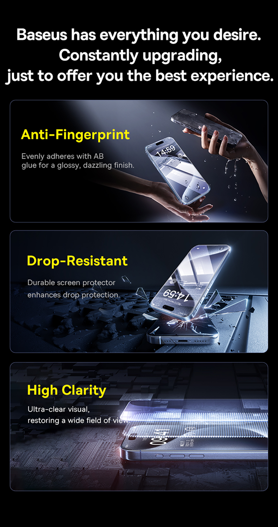 Baseus 2PCS Tempered Glass HD Ultra Clear Privacy Protection Screen ...