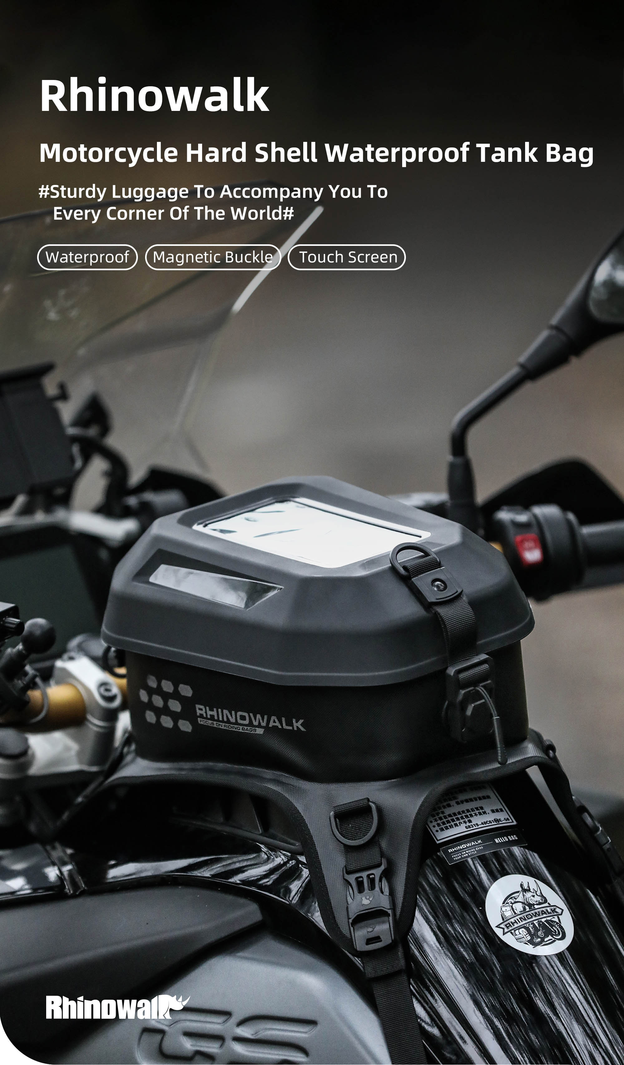 Rhinowalk Touch Screen Motorcycle Hard Shell Waterproof Tank Bag (5.6L ...