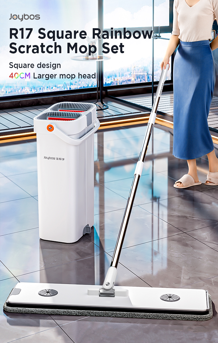 Joybos Mop and Bucket with Wringer Set,16'' Large Flat Floor Mop and Bucket System,2 Washable ...