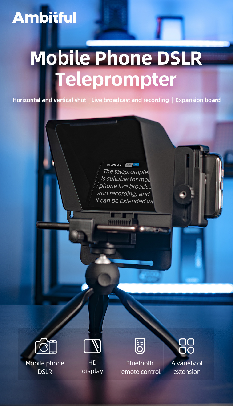 Ambitful [Teleprompter]Pronstoor Phone and DSLR Recording Mini ...