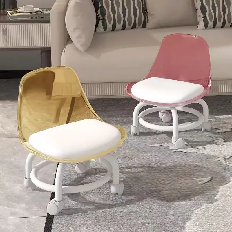 Acrylic Transparent Universal Wheel Stool Silent Low Stool Children ...