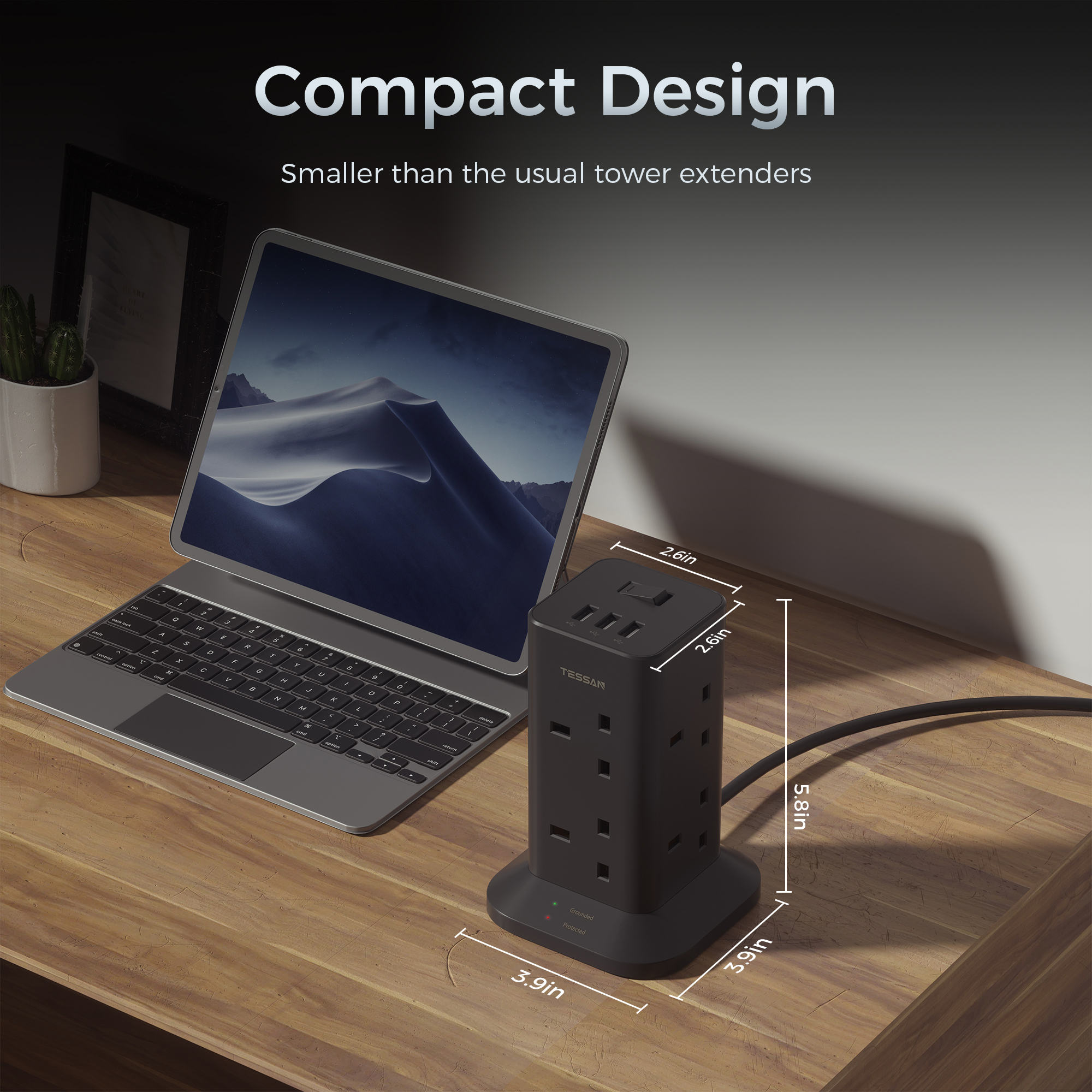 TESSAN Tower Extension Socket Adapter with USB Type C Extension Cord ...