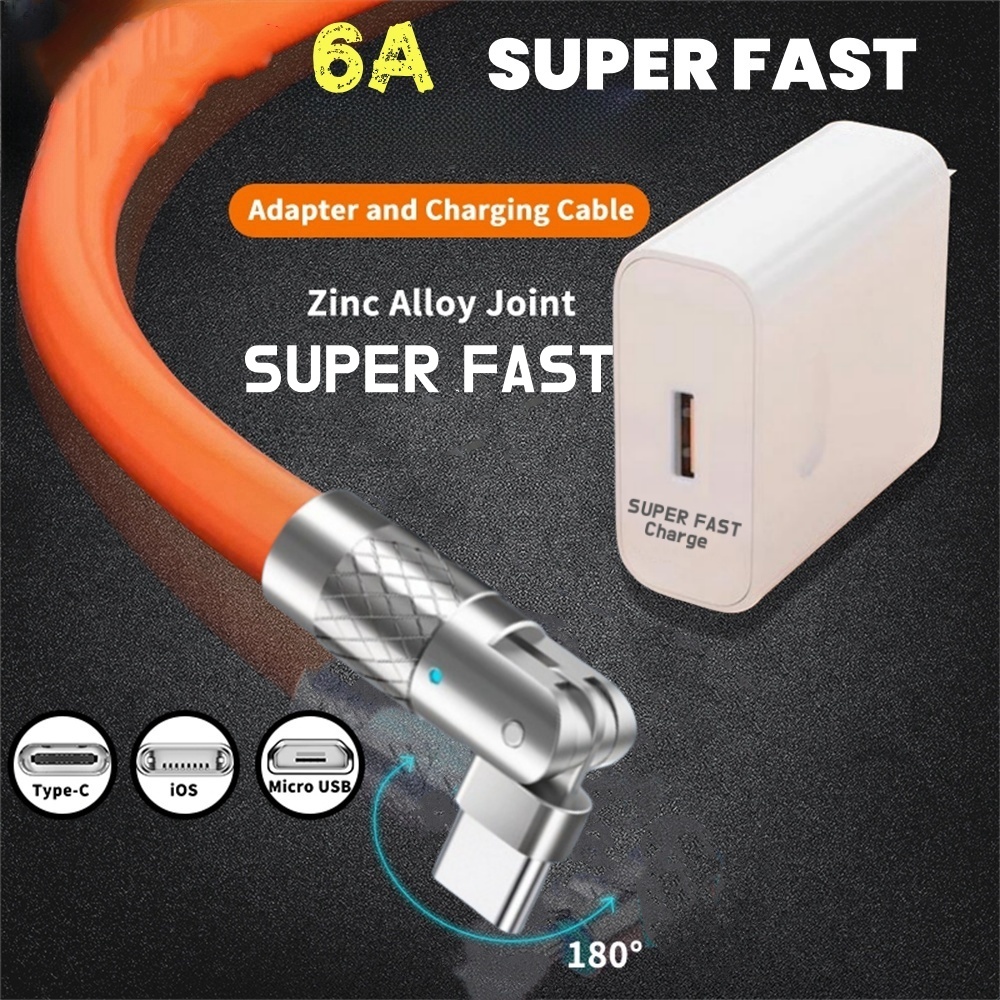 Super Fast Adaptor Charger With 180° Rotation 6A Charging Cable For ...