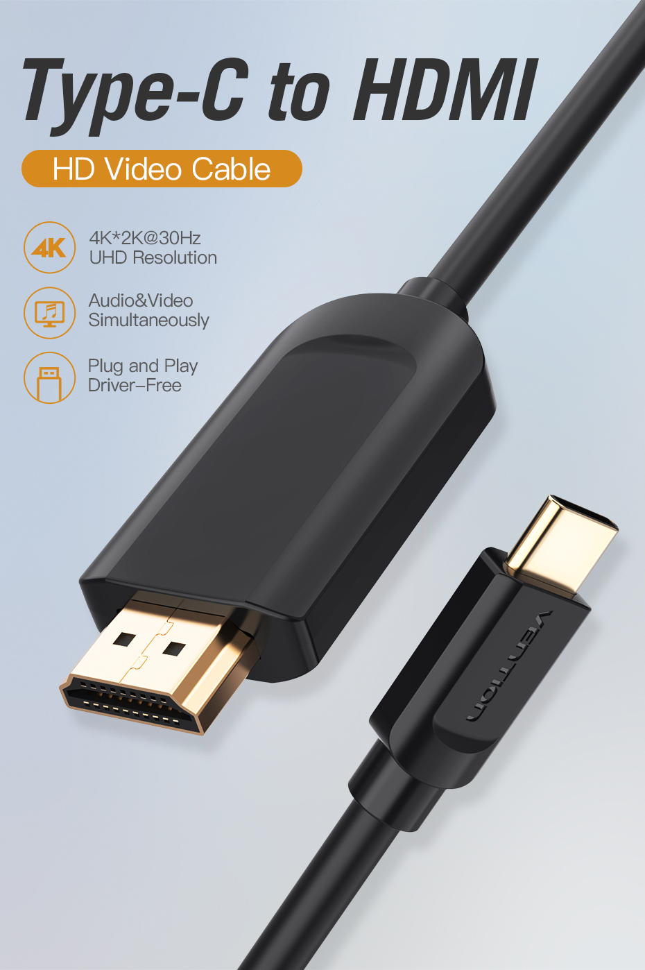 Vention Type C To HDMI Cable Support HDCP 2.2 4K 60HZ C to HDMI Adapter ...