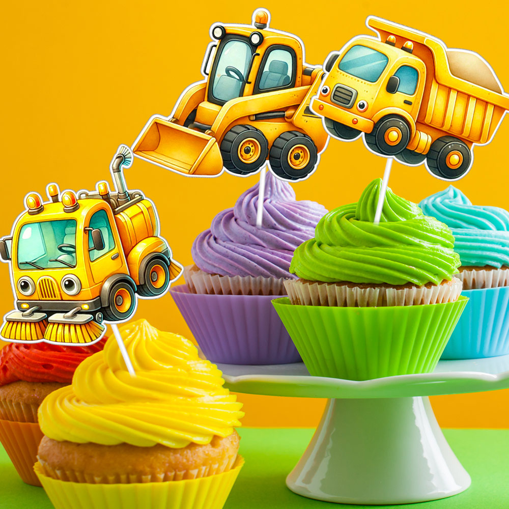 24Pcs, construction truck cake topper, excavator birthday cupcake ...
