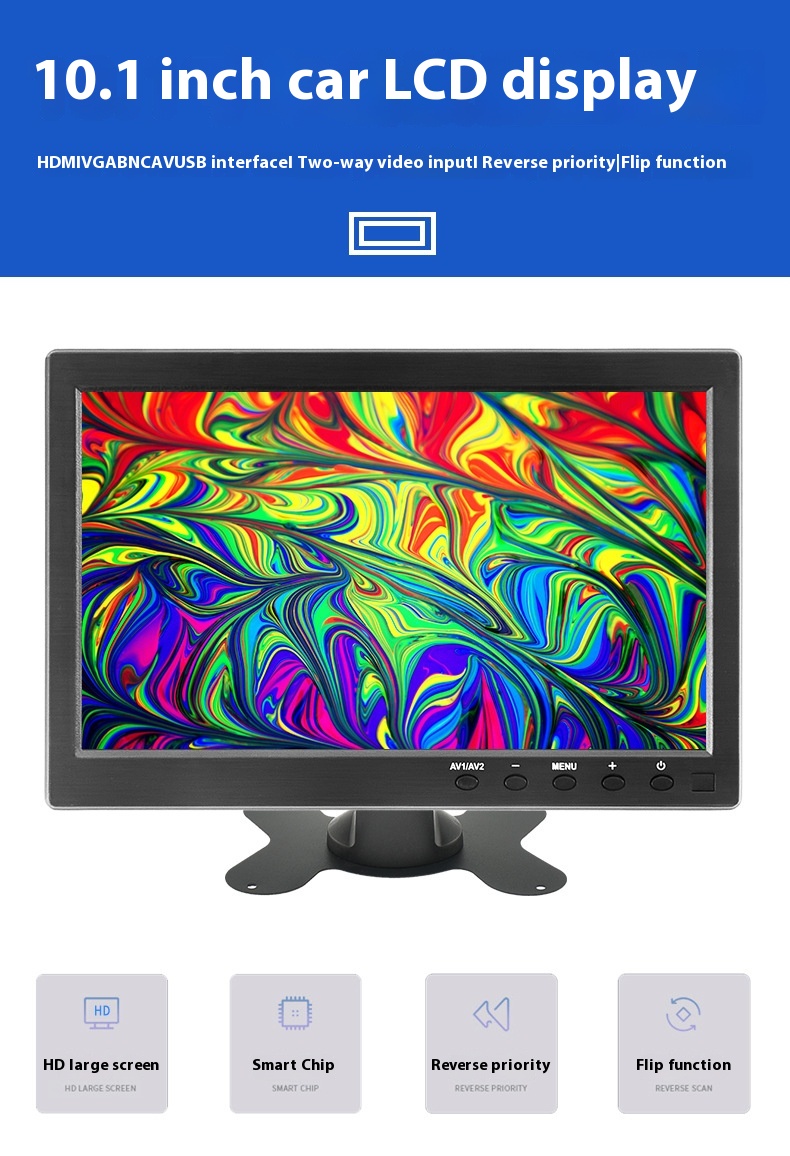 10.1" LCD HD Monitor Mini TV & Computer Display Color Screen 2 Channel ...