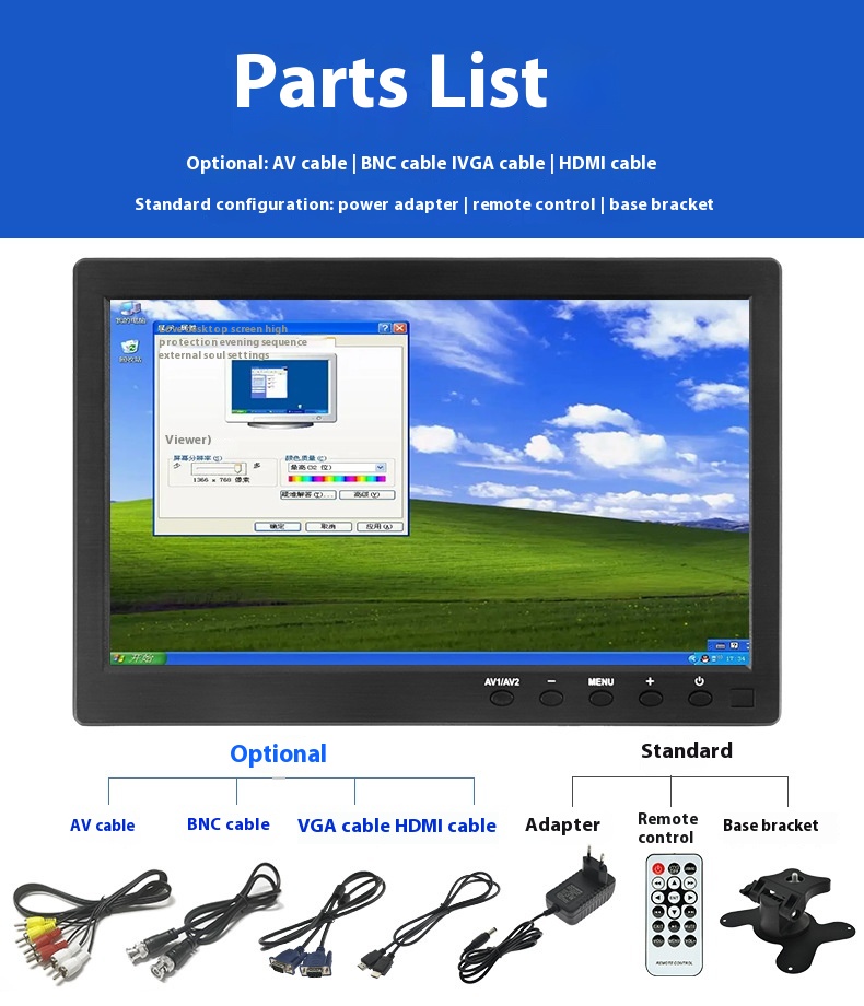 10.1" LCD HD Monitor Mini TV & Computer Display Color Screen 2 Channel ...