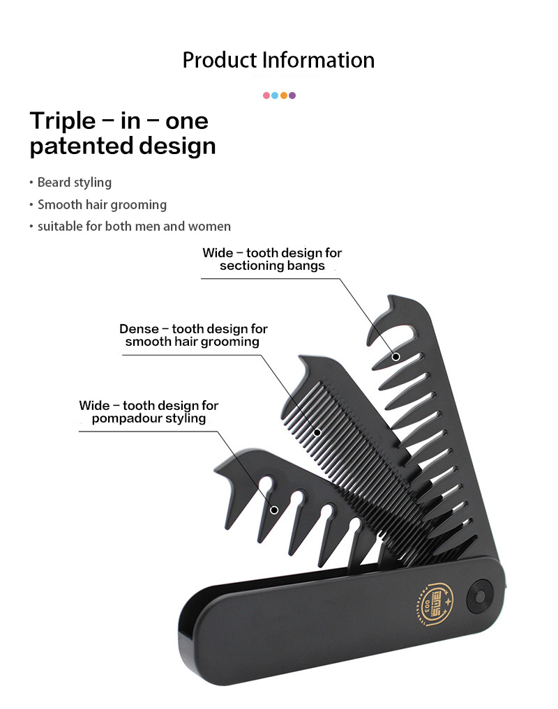 Three In One Folding Comb Oil Comb Back Comb Wide Toothed Texture ...
