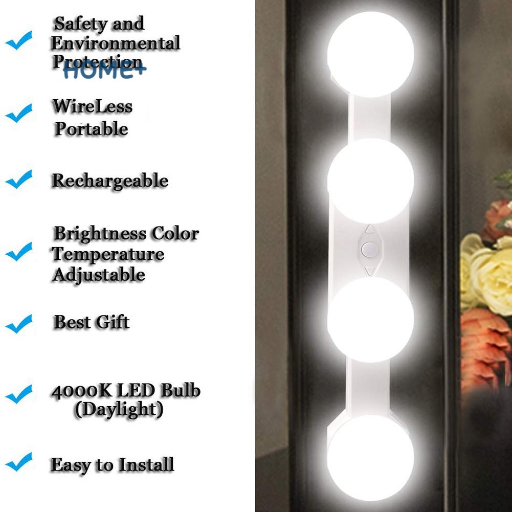 Portable Makeup Lights Cordless Super Bright with 4 LED Bulbs LED ...
