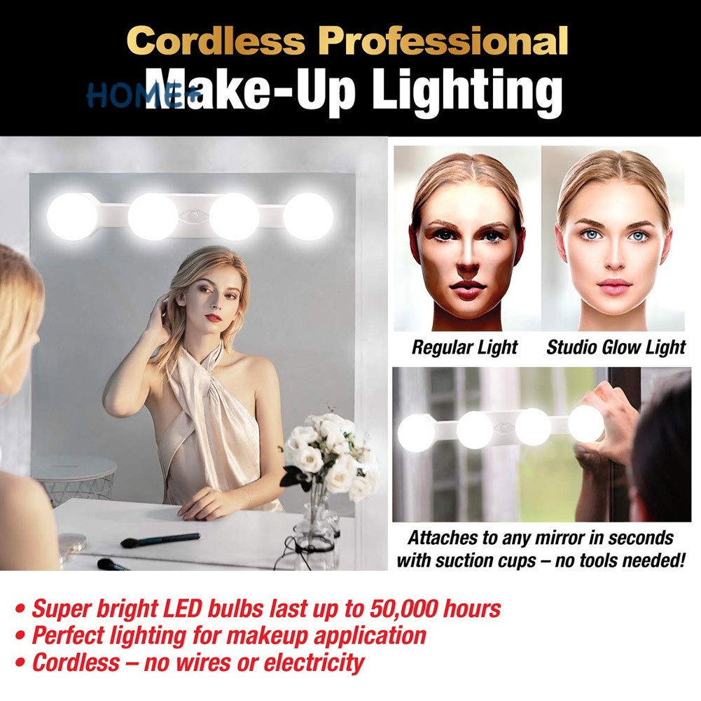 Portable Makeup Lights Cordless Super Bright with 4 LED Bulbs LED ...