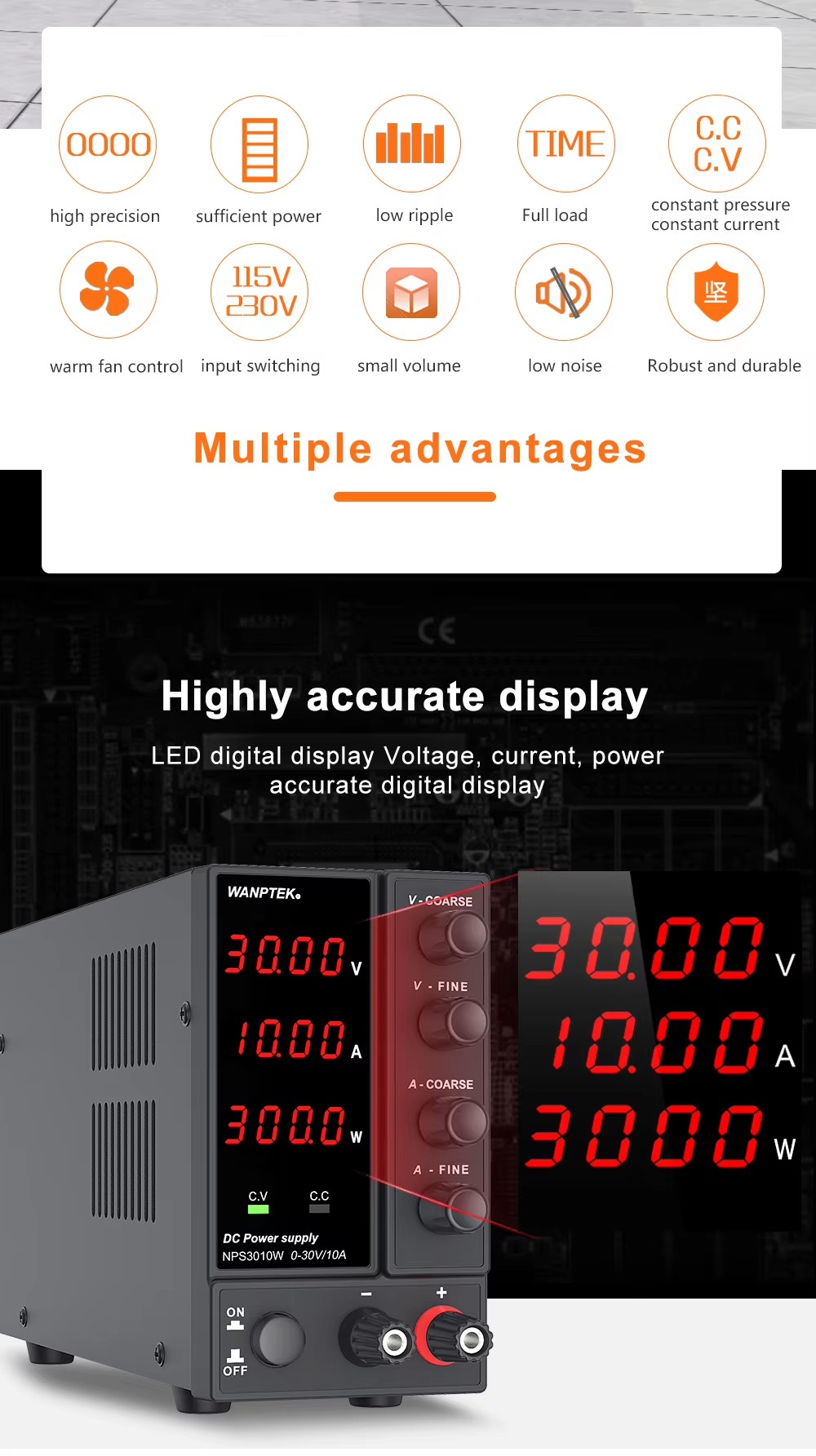 Wanptek DC Power Supply Adjustable 60V 5A Voltage Regulator Switch LED ...