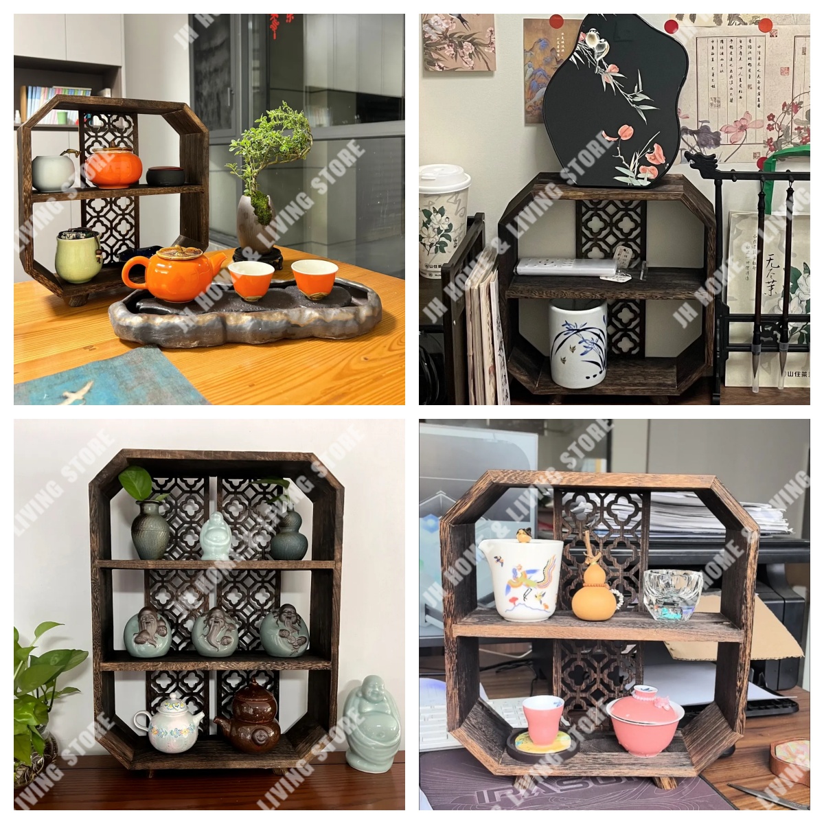 Wooden rack display shelf New Chinese Retro Desktop Antique Shelf ...