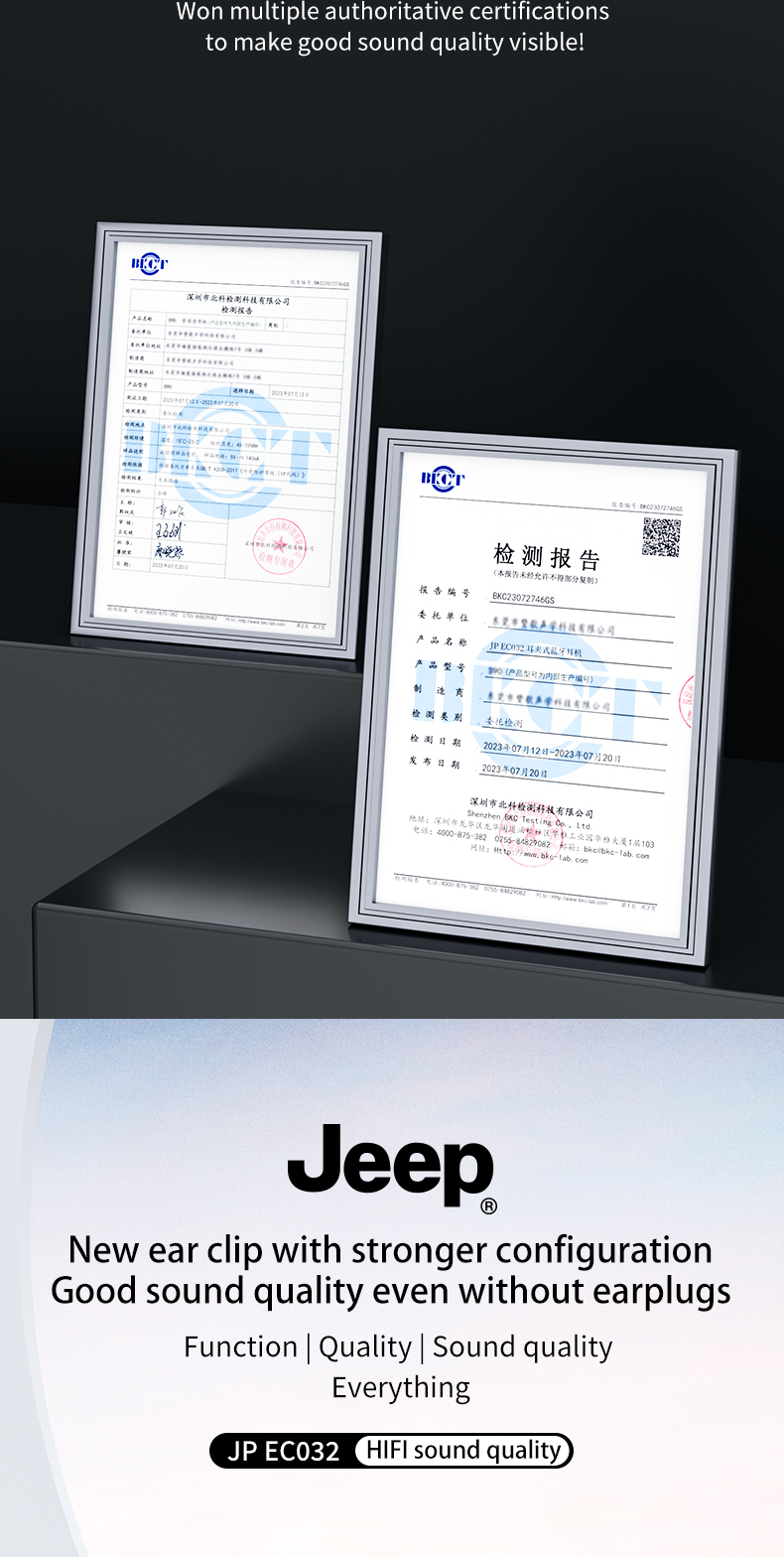 Jeep EC032 Ear Clip Bluetooth Earphone Open-ear Listening HD Calls ...