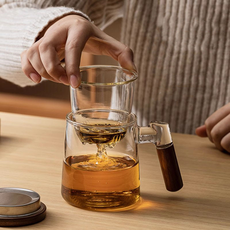 Glass Tea Cup With Infuser Steeper For Loose Leaf Tea Wood Handle ...
