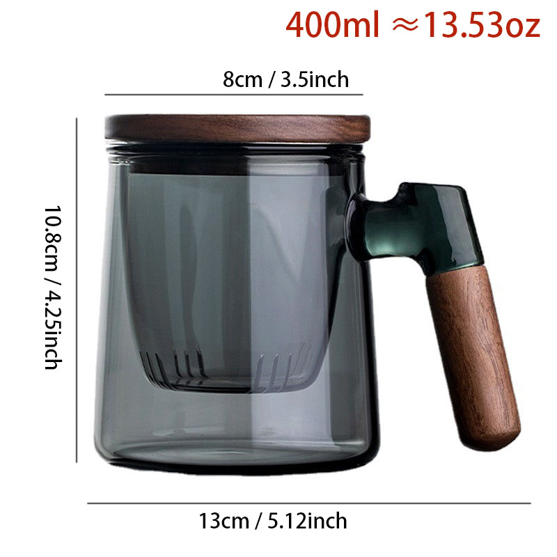 Glass Tea Cup With Infuser Steeper For Loose Leaf Tea Wood Handle ...