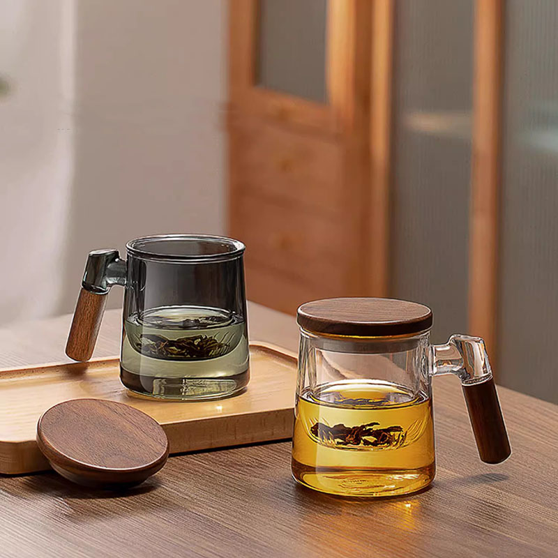 Glass Tea Cup With Infuser Steeper For Loose Leaf Tea Wood Handle ...