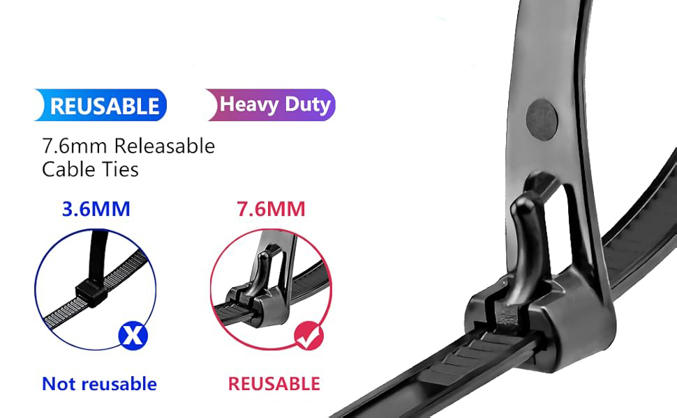 Resuable Black Long Zip Ties 50cm (100 Pack), Releasable Large Nylon ...