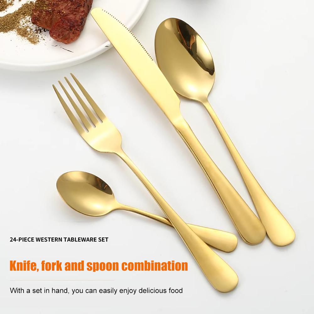24-piece gift box stainless steel spoon and fork set gold cutlery set ...