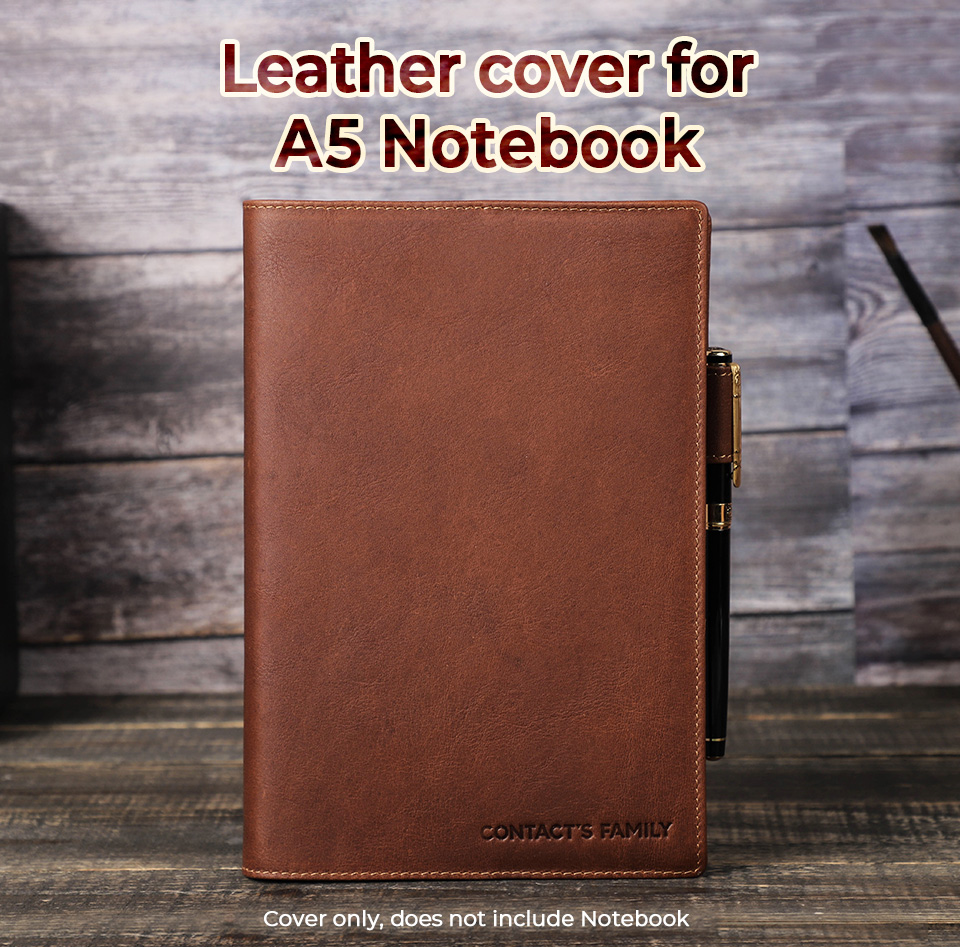 Hiram Genuine Leather Book Cover for B5 A5 Notebook with Pen Holder ...