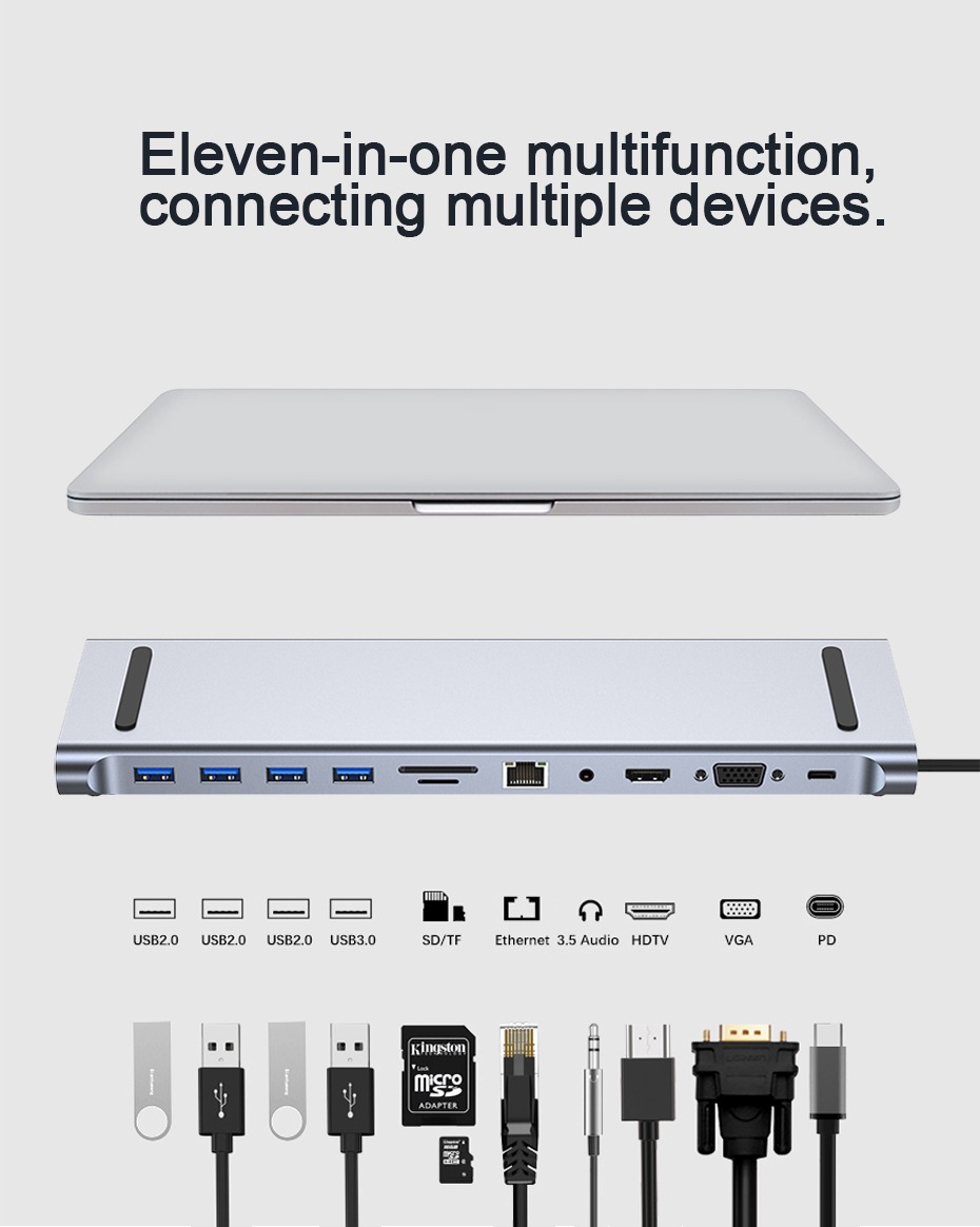 11in1 Type-C Docking Station USB C HUB to HDMI 4K VGA 4K 3.5MM Audio ...