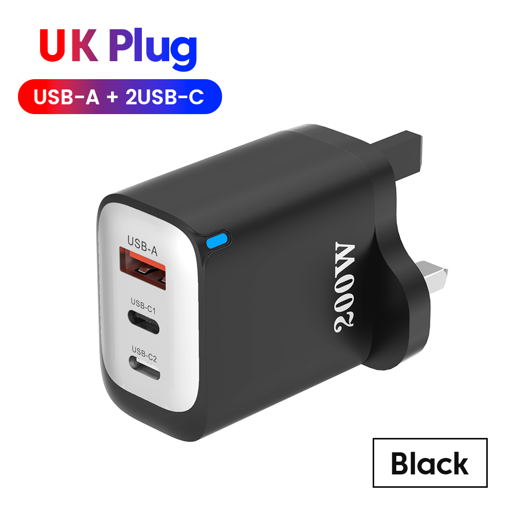 200W USB Type C Charger Quick Charge Portable Fast Charger 1U+2C Multi ...