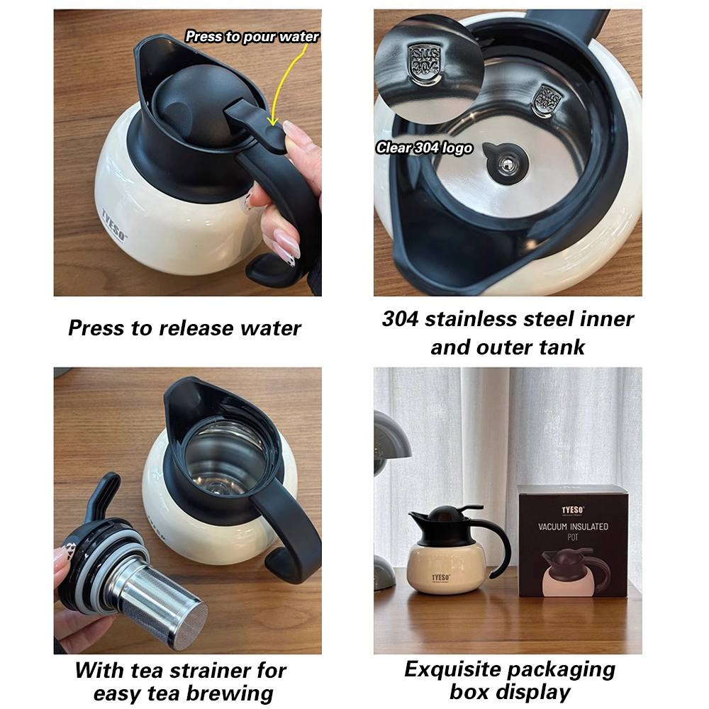 TYESO thermal flask Vacuum Insulated Modern Tea Pot With Filter (600 ...
