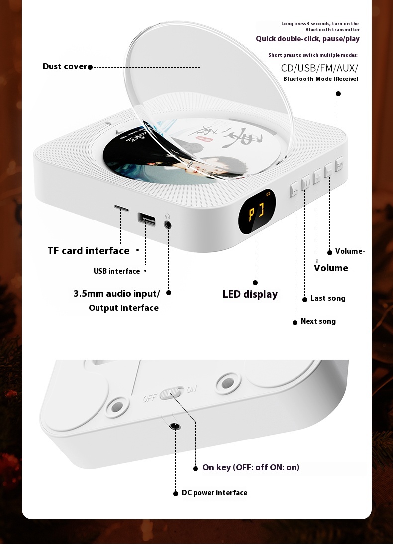 Cd Player With Hdmi Bluetooth Hd Hifi Speaker Fm Radio Aux Music ...