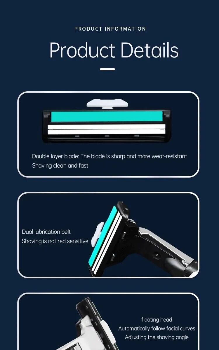 48-Pack Dual-Blade Razor Blade Refills | 2-Layer Replacement Cartridges ...