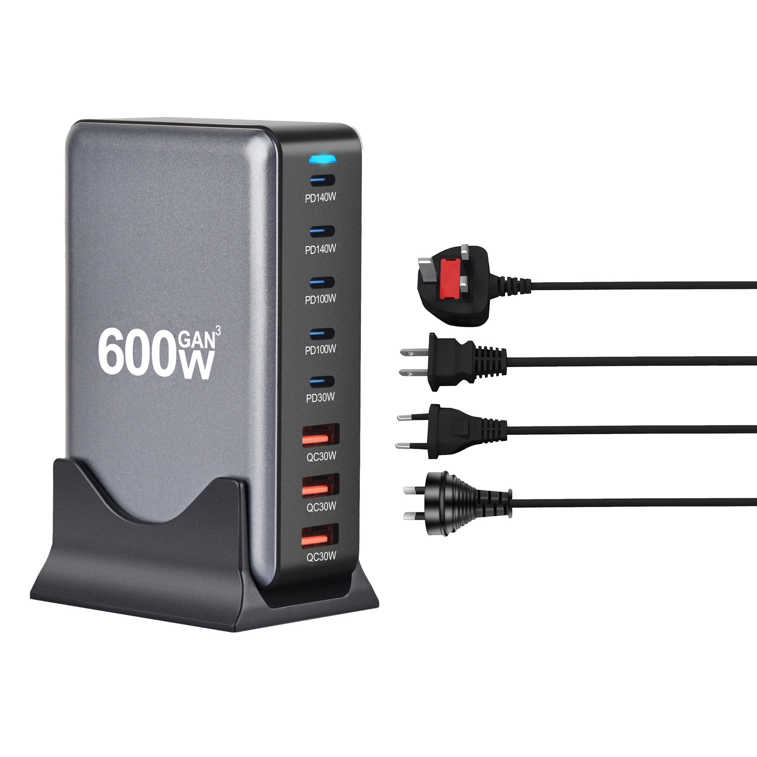 600W GaN Desktop Charger 8 Port USB 5C+3A Type C PD Charger Fast Charge ...