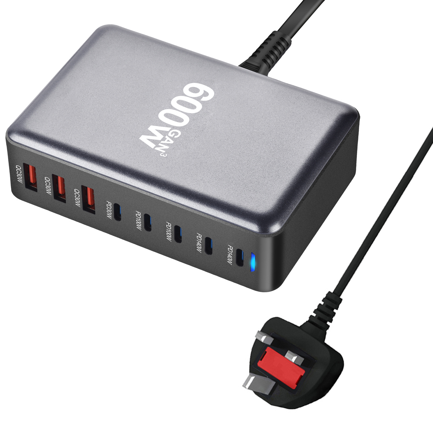 600W GaN Desktop Charger 8 Port USB 5C+3A Type C PD Charger Fast Charge ...
