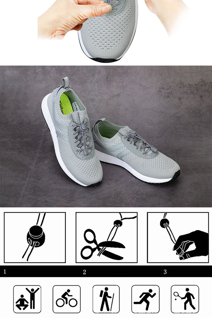 Elastic No Tie Sneaker Laces Stretch Lock Quick Fit For Running Walking ...