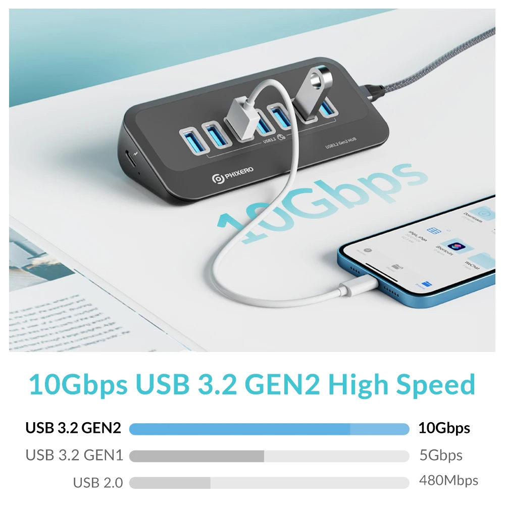 PHIXERO USB 3.2 Docking Station Hub 4 Ports 7 Ports PD60W 10Gbps ...