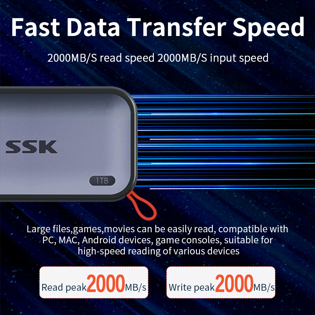 SSK 2000MB/s SSD 1TB SD500 PRO Ultra Portable External SSD USB3.2 Gen2 ...
